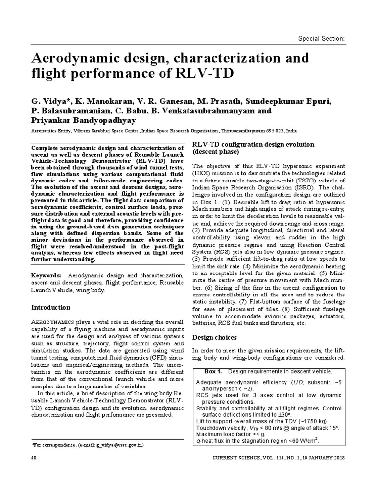 Aerodynamic Design, Characterization and Flight Performance of RLV-TD | PDF | Flight Dynamics ...