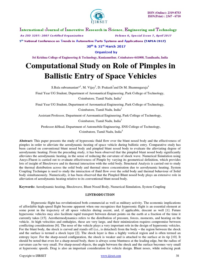 Computational Study On Role of Pimples in Ballistic Entry of Space ...