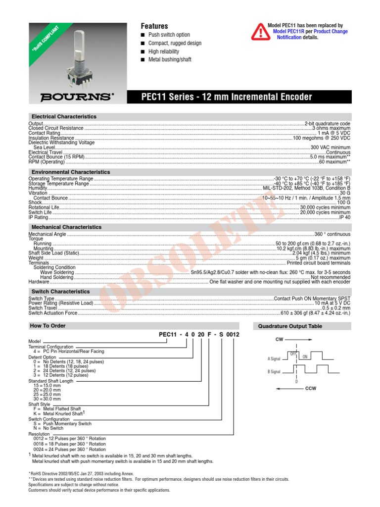 PEC11 Series - 12 MM Incremental Encoder: Features | PDF | Switch ...