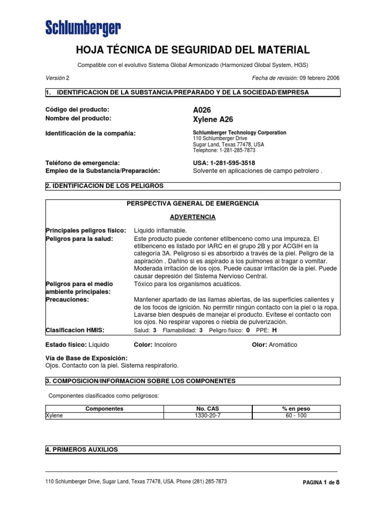 A026 Xylene MSDS | PDF | Carbón | Agua