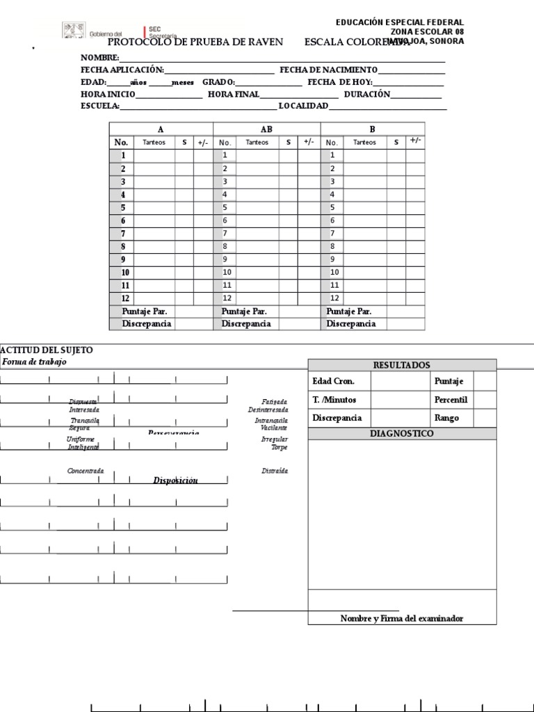 Protocolo - Raven Coloreada.docx | Aprendizaje | Cognición