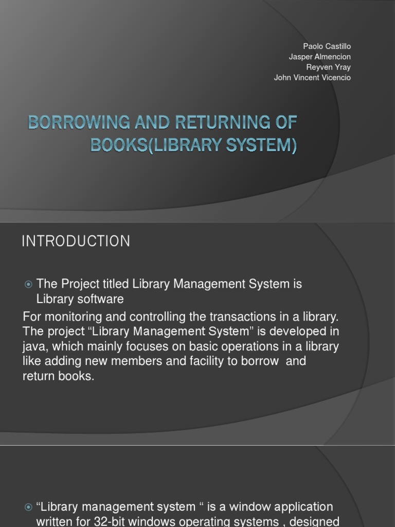 Borrowing and Returning of Books Library | PDF | User (Computing) | Menu