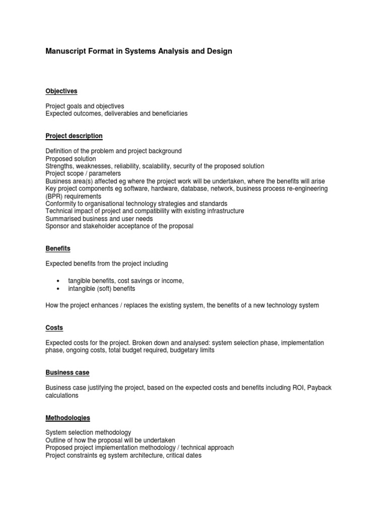 Manuscript Format in Systems Analysis and Design | PDF