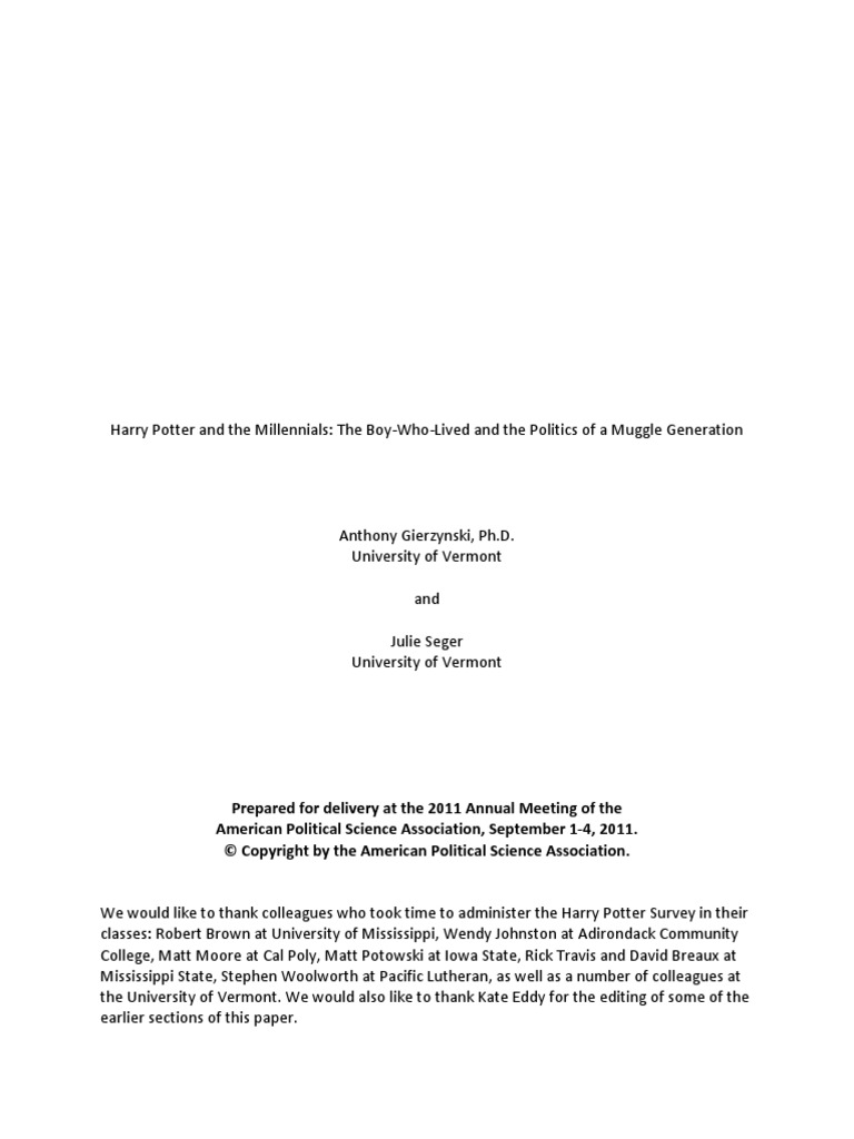 Harry Potter and The Millenials | PDF | Harry Potter | Socialization