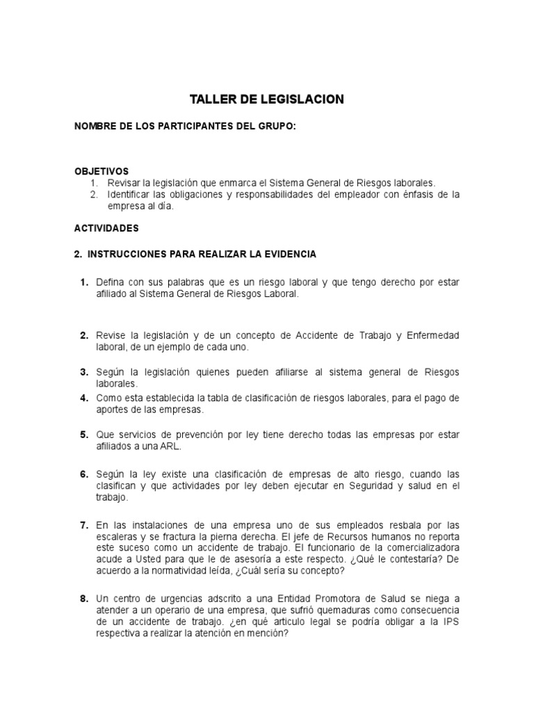 Cuestionario de Accidente y Enfermedades Taller (2) Angelo Garcia | PDF ...