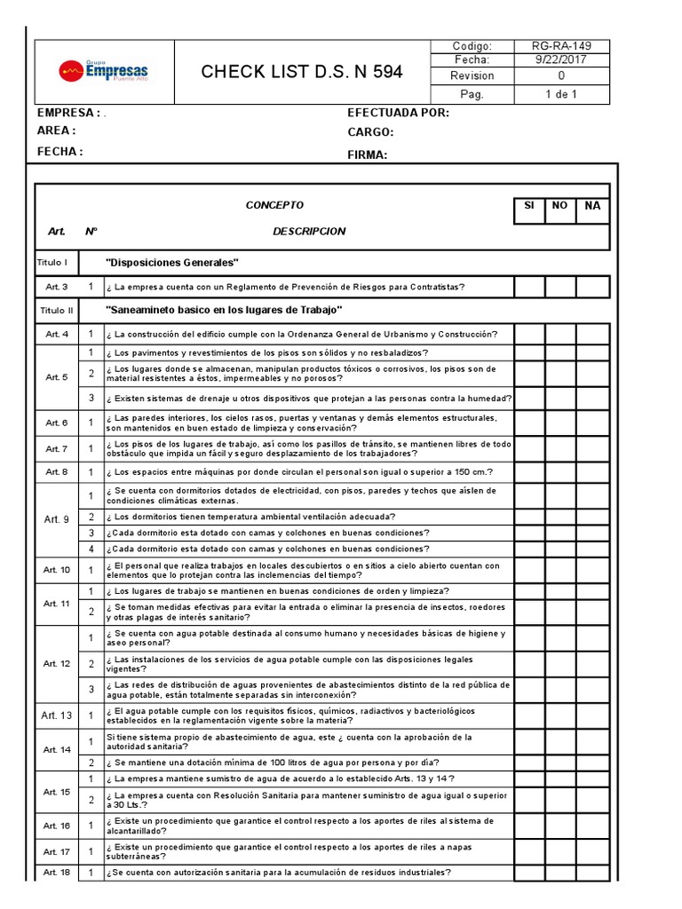 Check List 594 | PDF | Agua potable | Agua