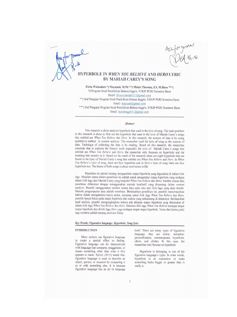 Hyperbole in When You Believe and Hero Lyric by Mariah Carey039s Song ...