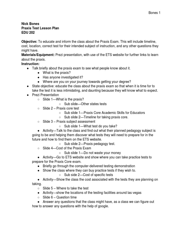 Praxis Presentation Lesson Plan | PDF | Test (Assessment) | Lesson Plan