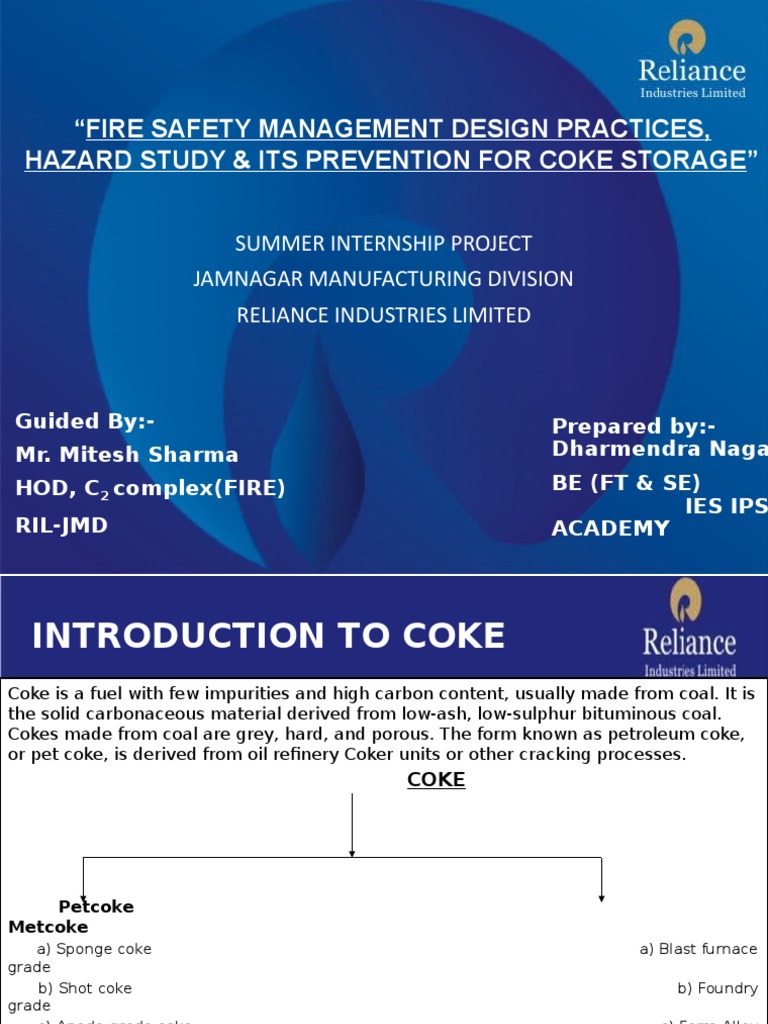 Fire Safety Management Design Practices for Coke Storage: Hazard Study ...
