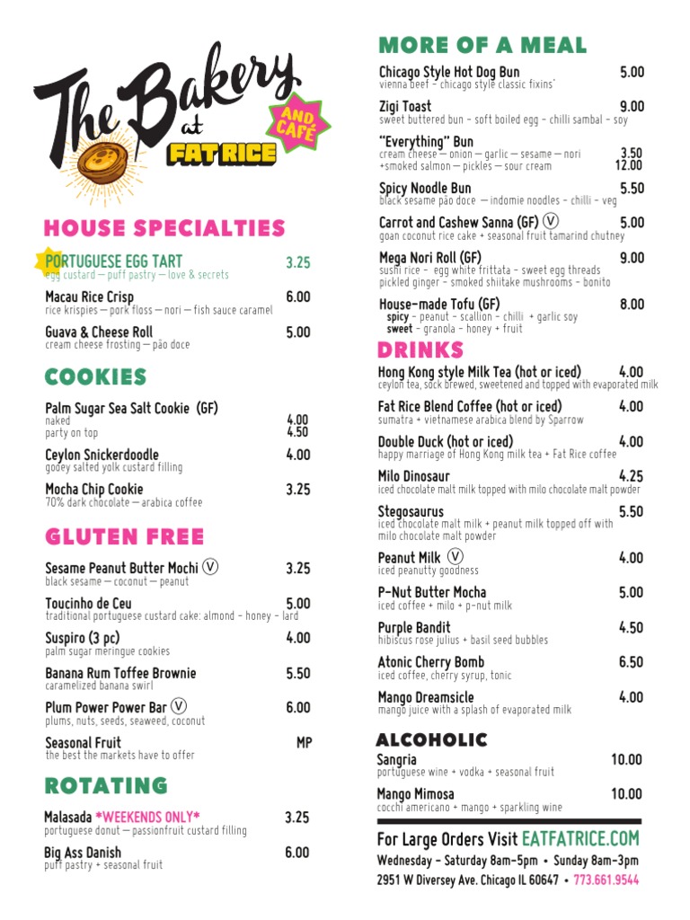 The Bakery and Cafe at Fat Rice Menu | PDF | Milkshake | Pickling
