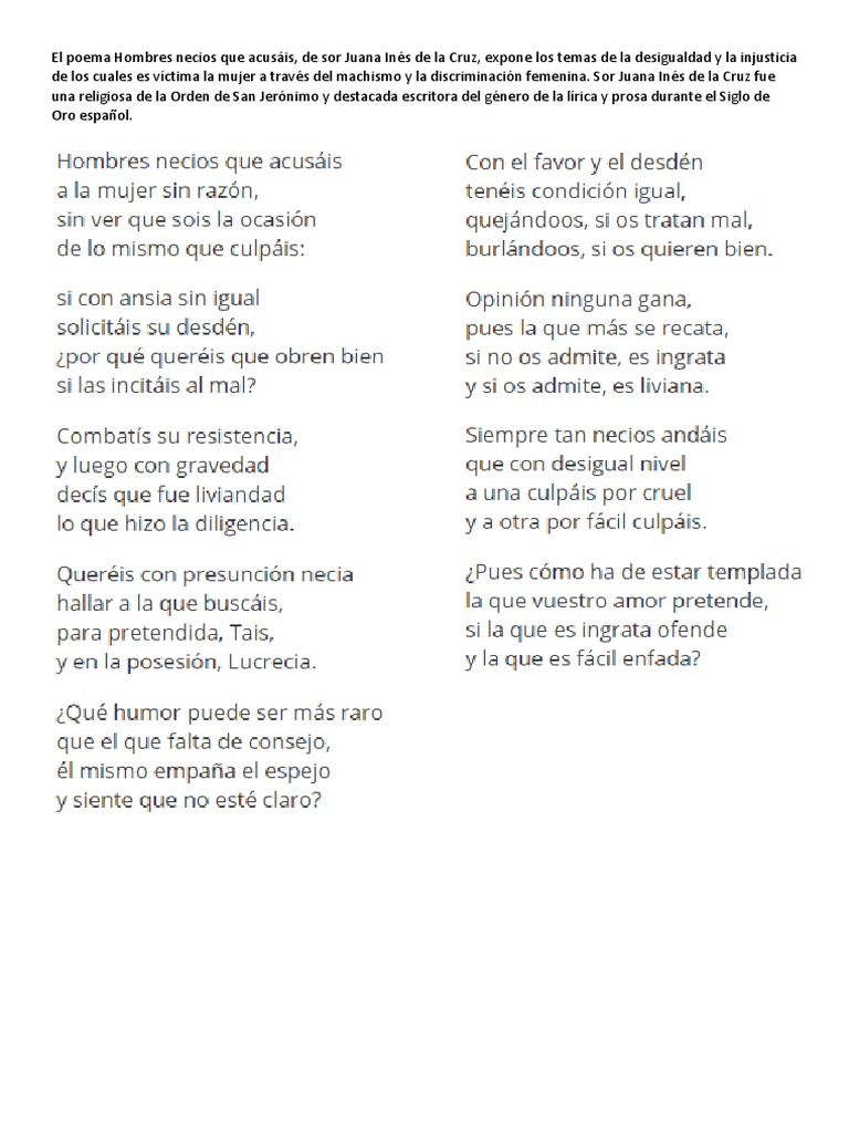 El Poema Hombres Necios Que Acusáis | PDF