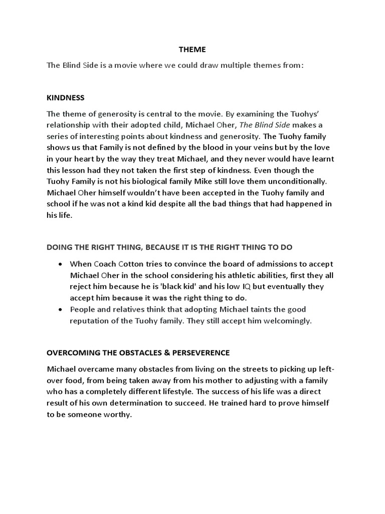 Themes of Kindness in The Blind Side | PDF | Wellness