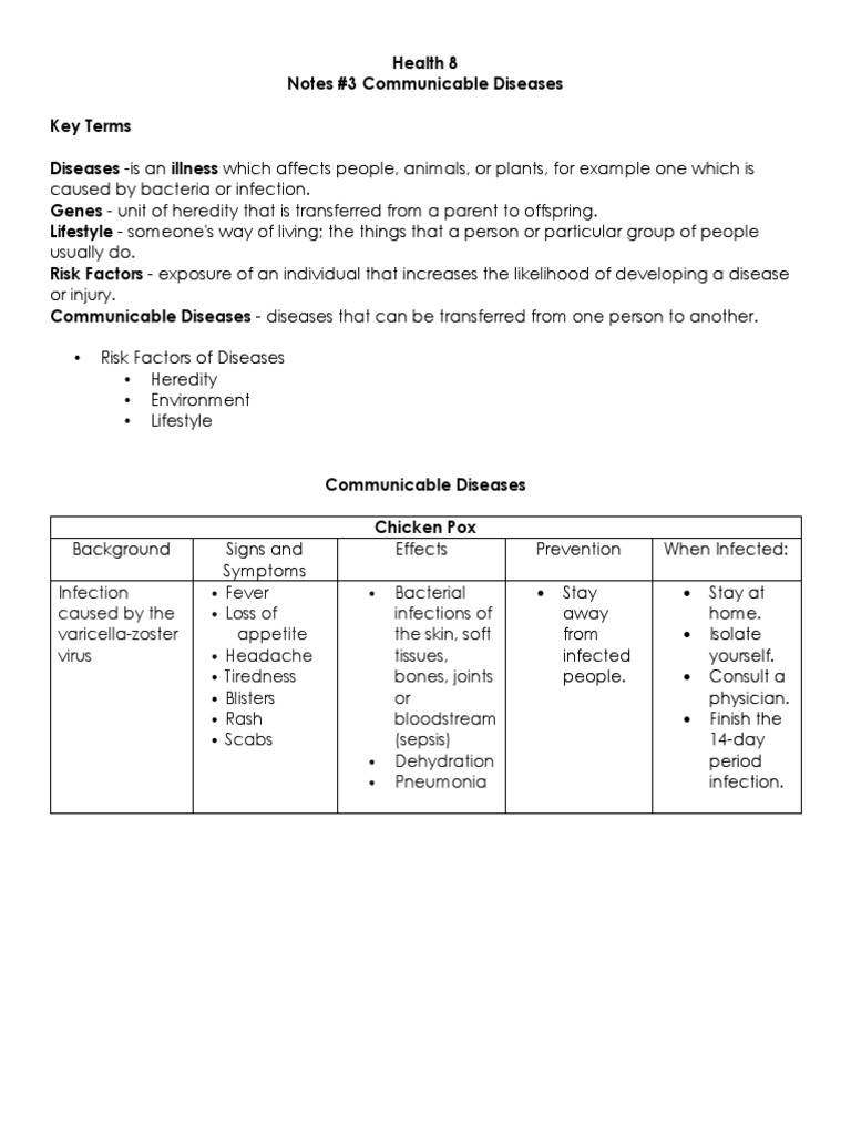 Communicable Diseases Notes | PDF | Infection | Tuberculosis
