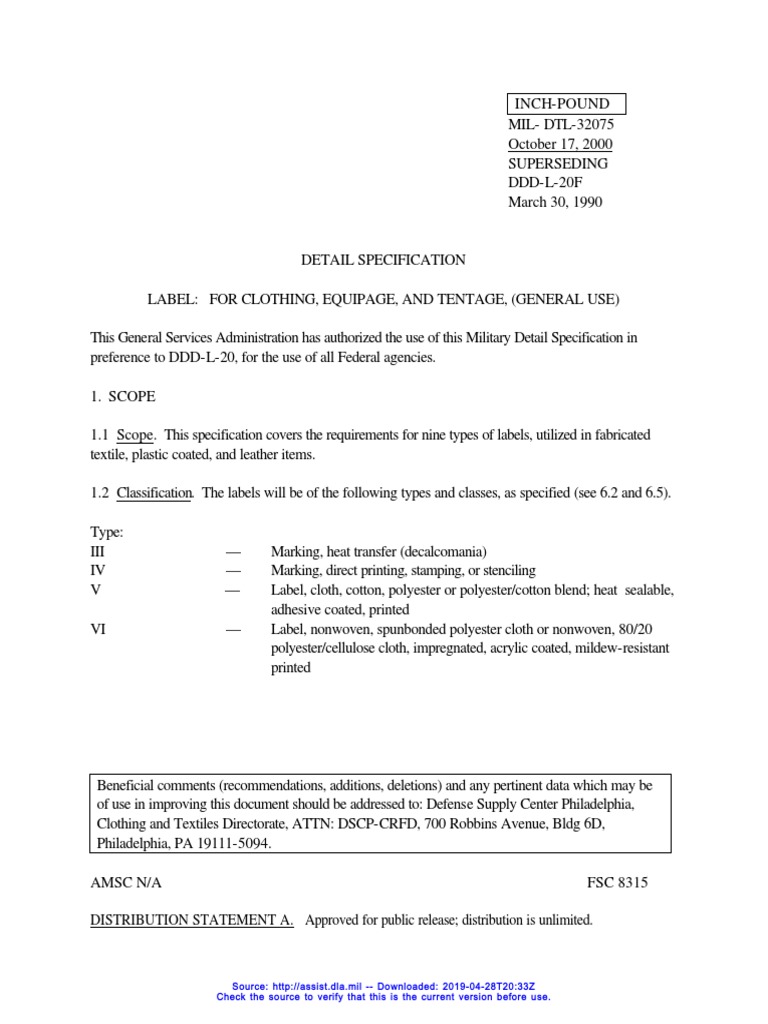 Military Label Specification Guide | PDF | Specification (Technical ...