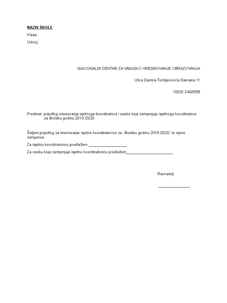 Primjer Dopisa | PDF