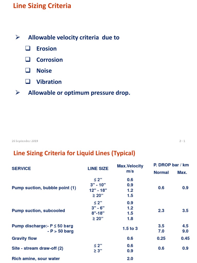Line Sizing Criteria for Fluids | PDF | Phase (Matter) | Pump