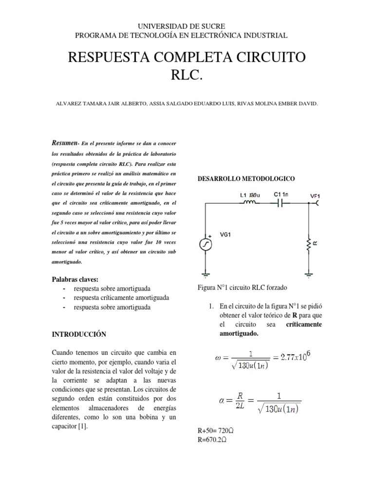 Informe n2 Respuesta Completa Circuito RLC | PDF | Resistencia ...