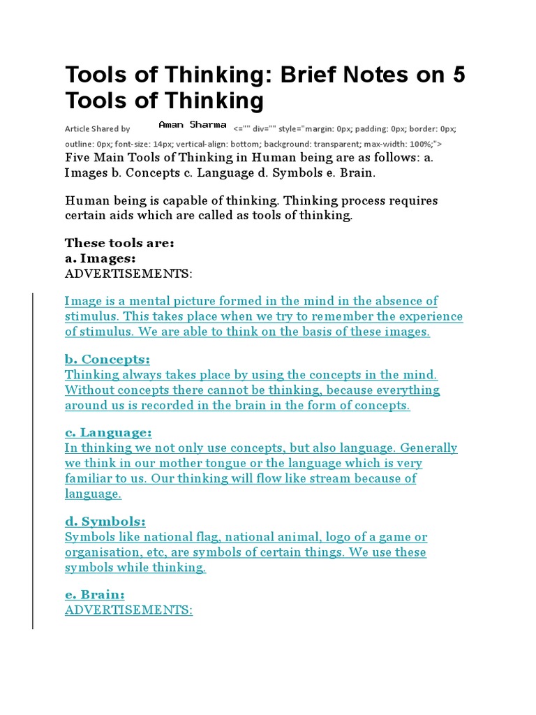 Tools of Thinking: Brief Notes On 5 Tools of Thinking: These Tools Are ...