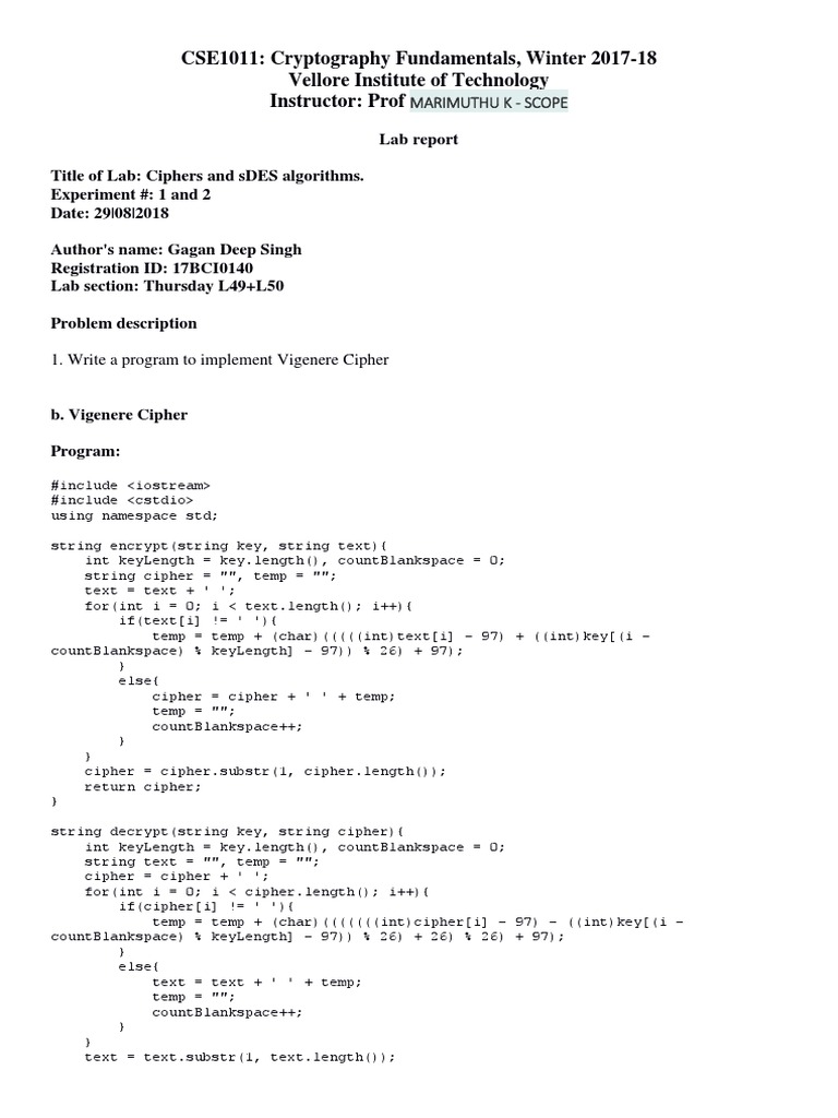 CSE1011: Cryptography Fundamentals, Winter 2017-18 Vellore Institute of ...