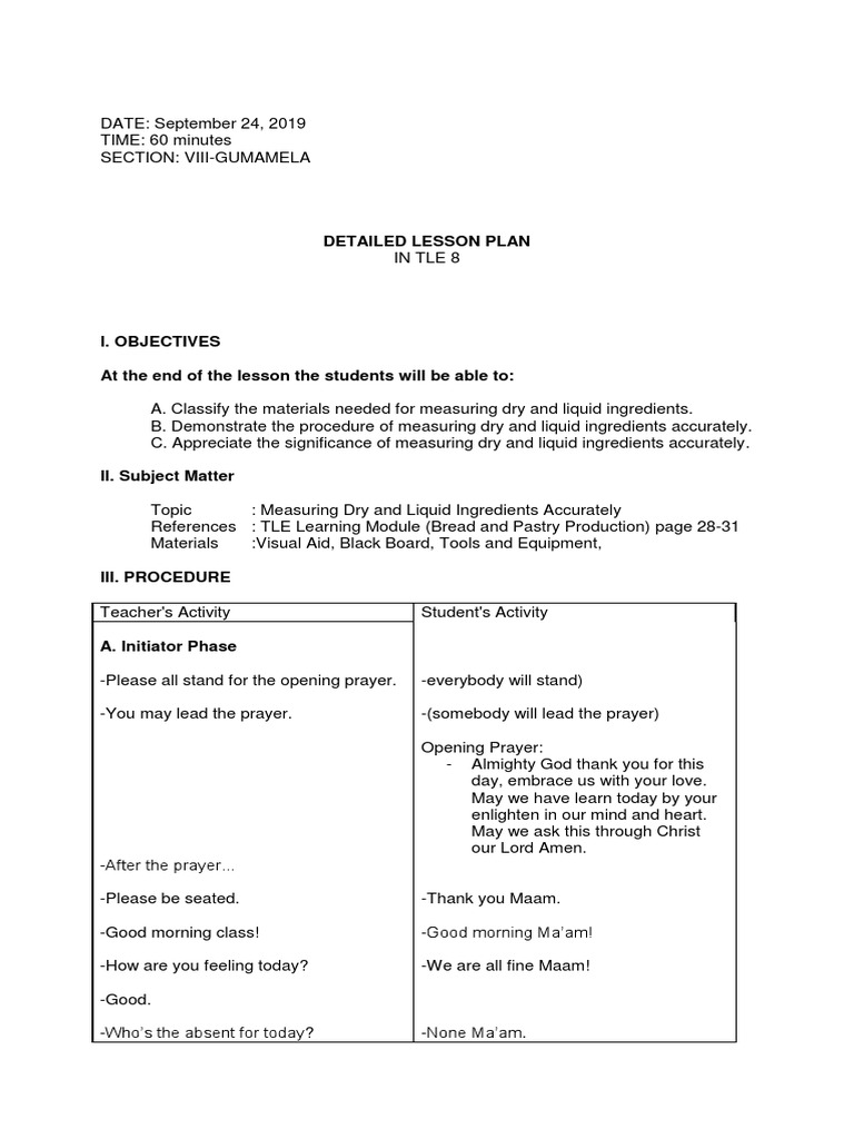 Example of Lesson Plan in TLE | PDF | Spoon | Shortening