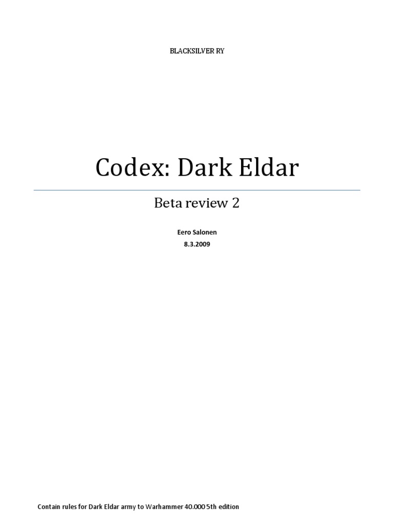 Dark Eldar Codex 5th Edition Overview | PDF | Military | Violence