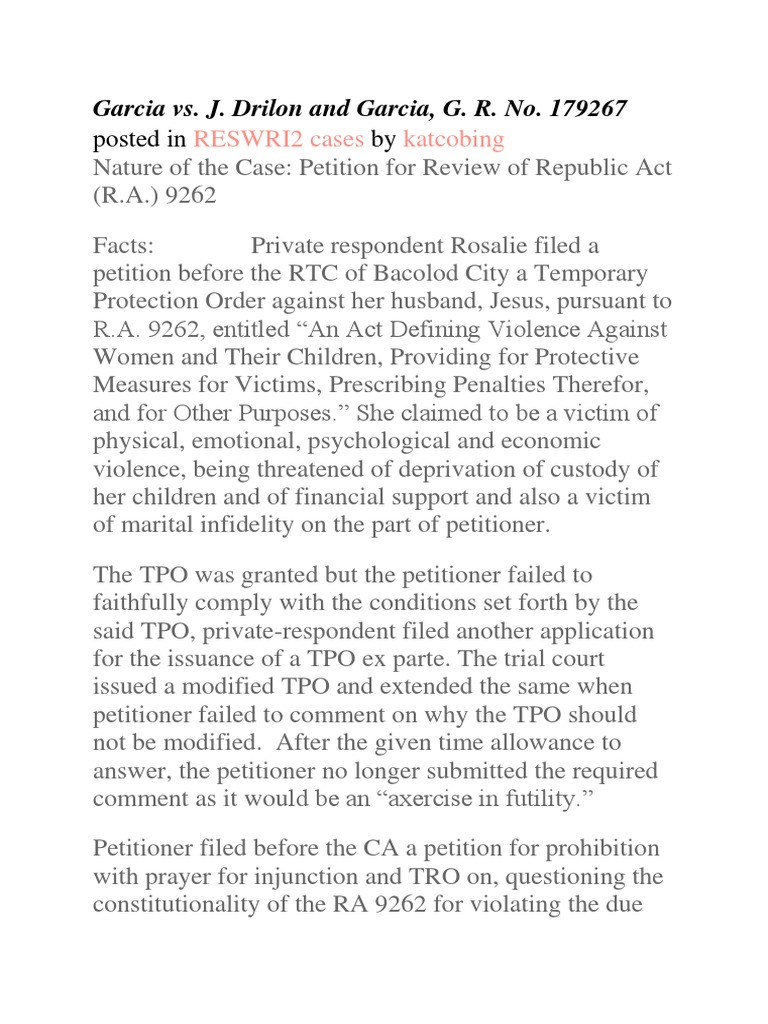 Garcia vs. J. Drilon G. R. No. 179267 Case Digest | PDF | Due Process | Constitutionality