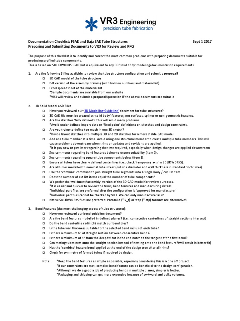 Vr3 Fsae Checklist 20170901 | PDF | Pipe (Fluid Conveyance) | 3 D Modeling