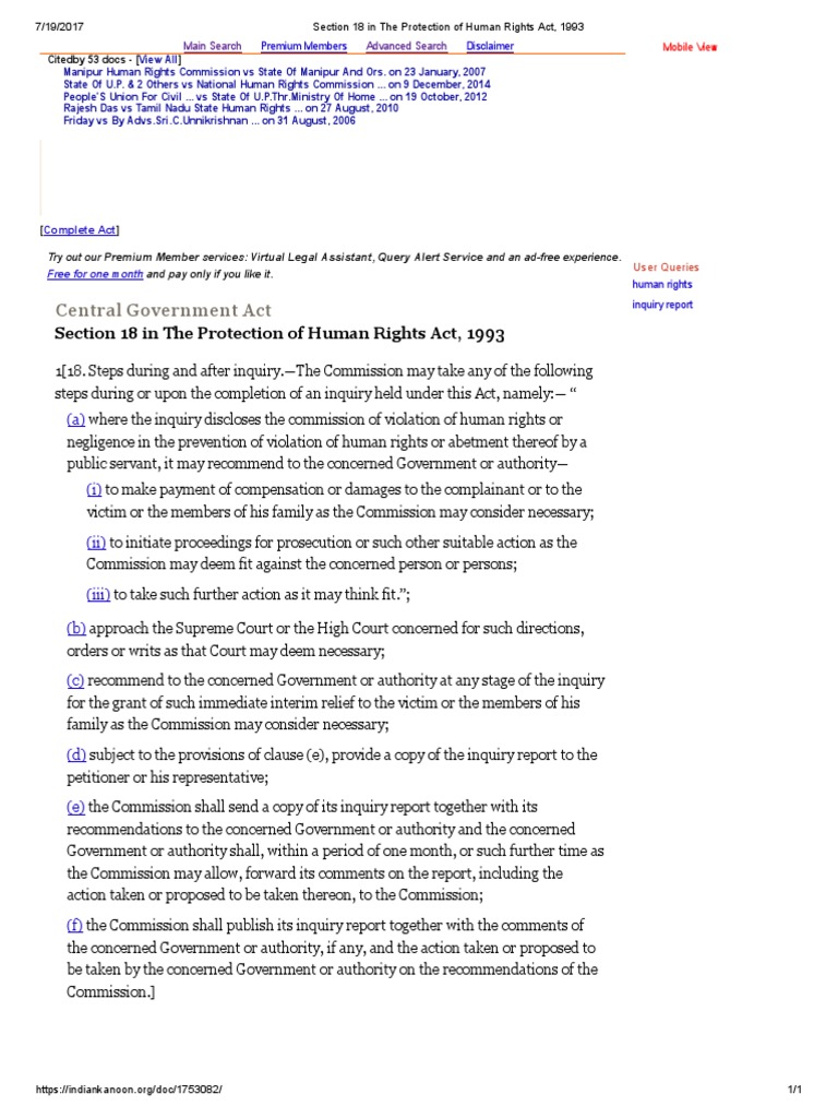 Section 18 In The Protection Of Human Rights Act 1993 Pdf Human