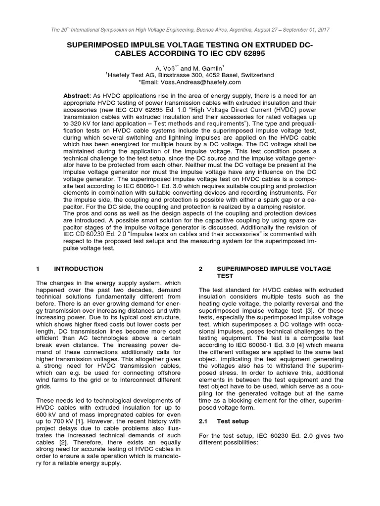 Superimposed Impulse Voltage Testing On Extruded Dc-Cables According To ...
