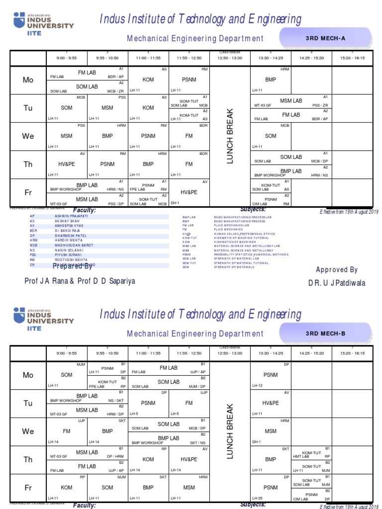 Mechanical Engg Timetable 2019 | PDF | Mechanical Engineering | Science