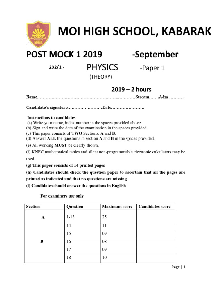 Physics Paper 1 QP | Download Free PDF | Density | Pressure