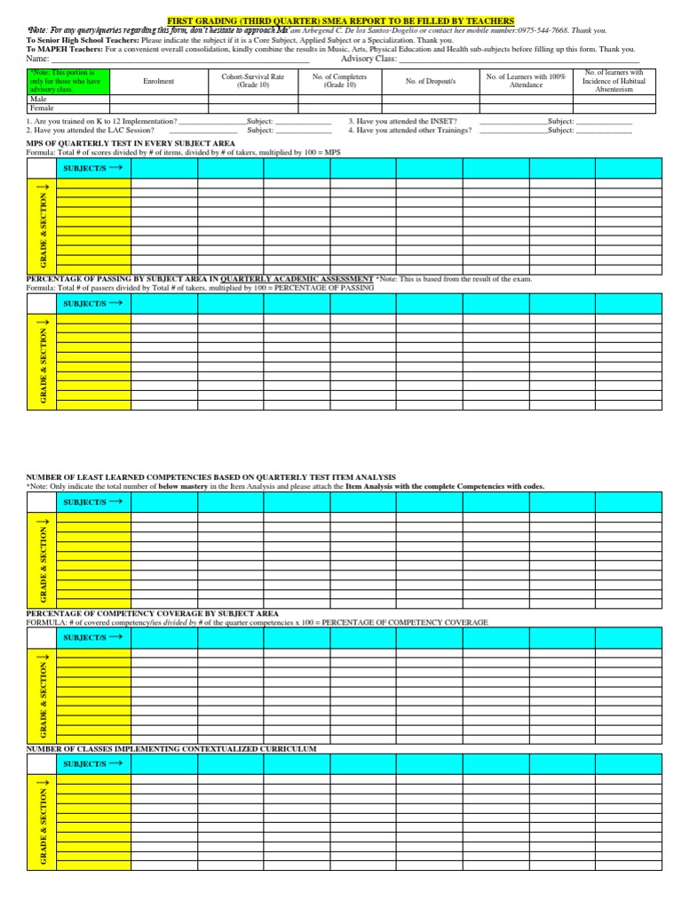 Third Quarter SMEA Report Template | PDF | Test (Assessment) | Cognition