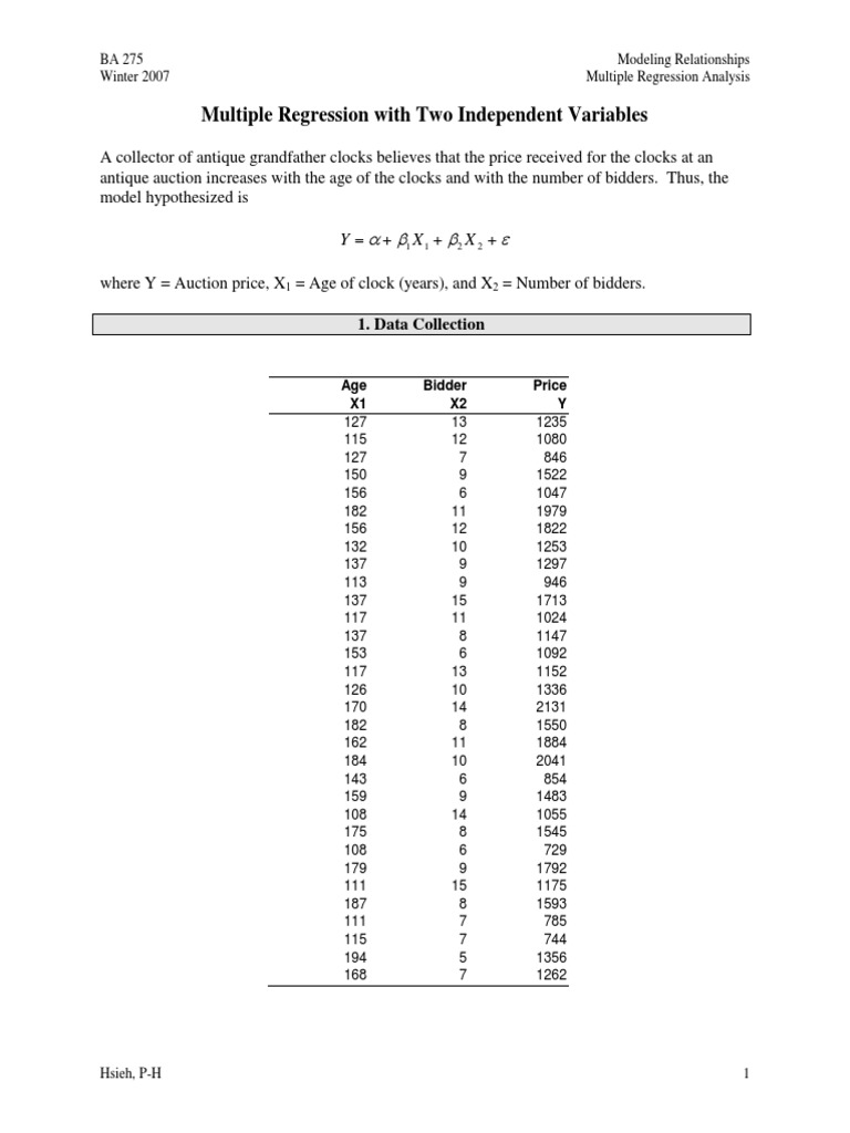 Multiple Regression With Two Independent Variables: 1. Data Collection | PDF | Errors And ...