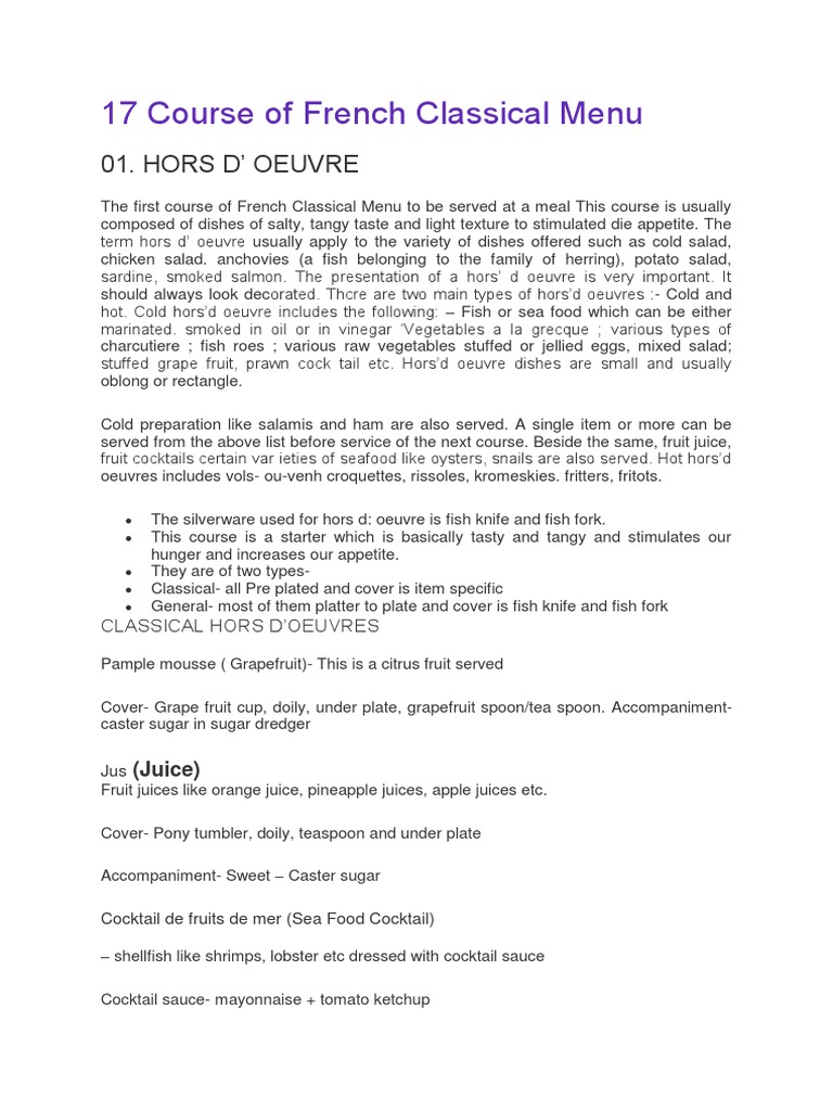 17 Course of French Classical Menu | PDF | Pasta | Soup