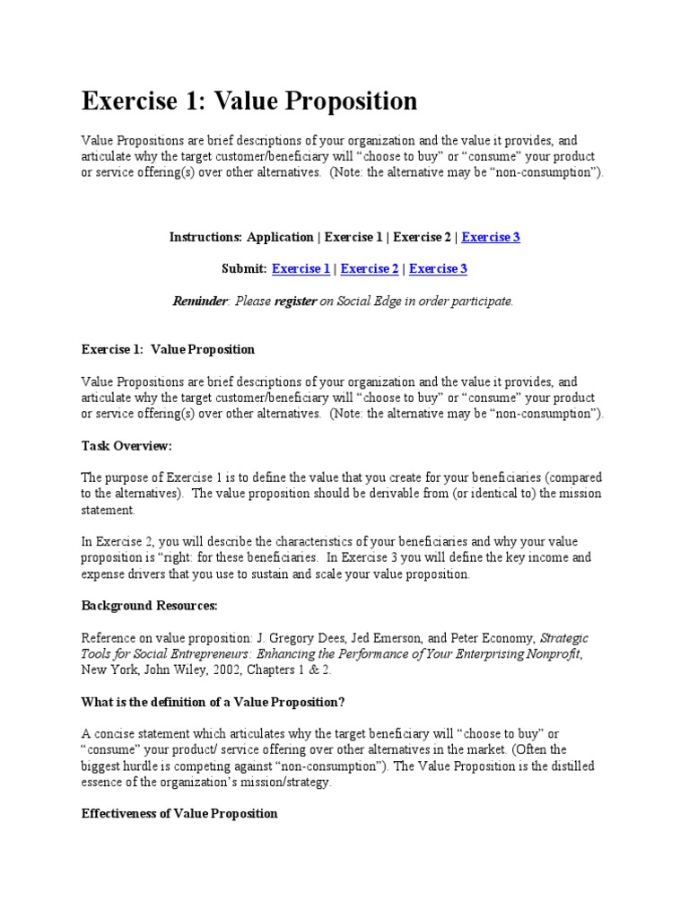 Exercise 1: Value Proposition: Instructions: Application - Exercise 1 ...