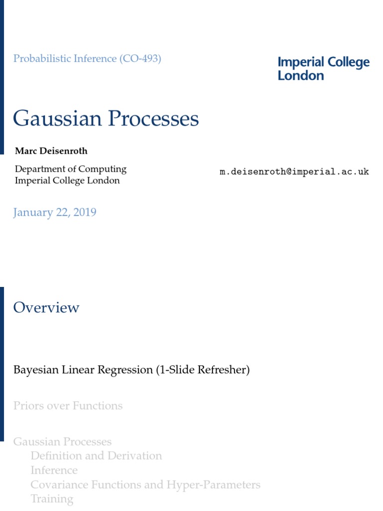 Gaussian Processes: Probabilistic Inference (CO-493) | PDF | Bayesian Inference | Normal ...