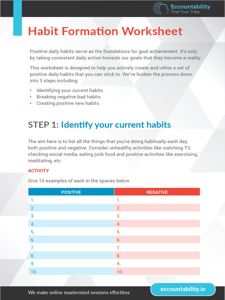 Habit Formation Worksheet | Download Free PDF | Habits | Action ...