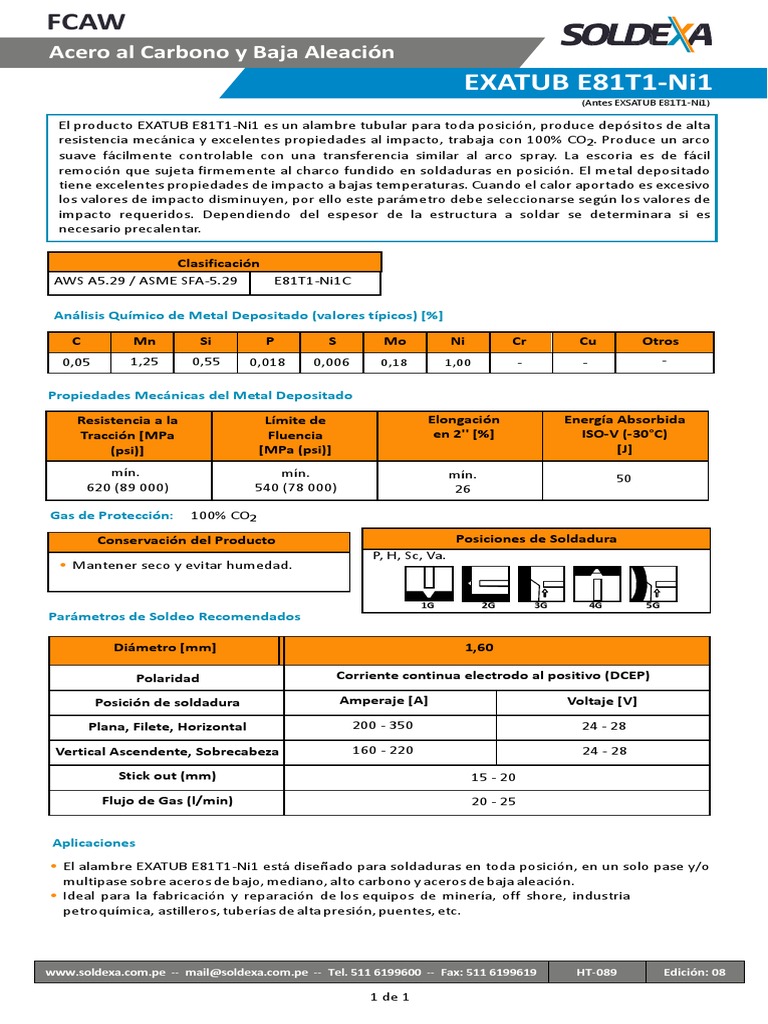 EXATUB E81T1-Ni1 PDF | PDF | Soldadura | Construcción