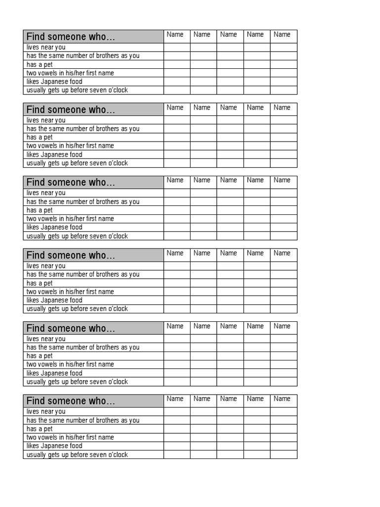 Find Someone Who Icebreaker PDF | PDF