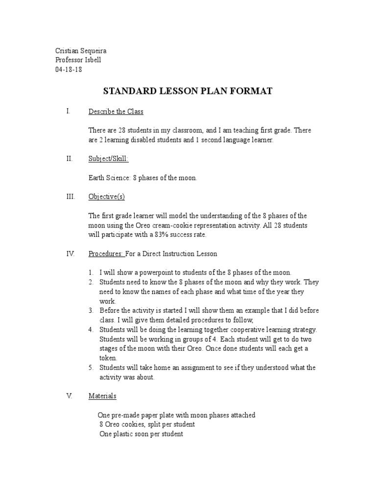 Cristian Lesson Plan Edu 220 PDF | PDF | Lesson Plan | Teaching