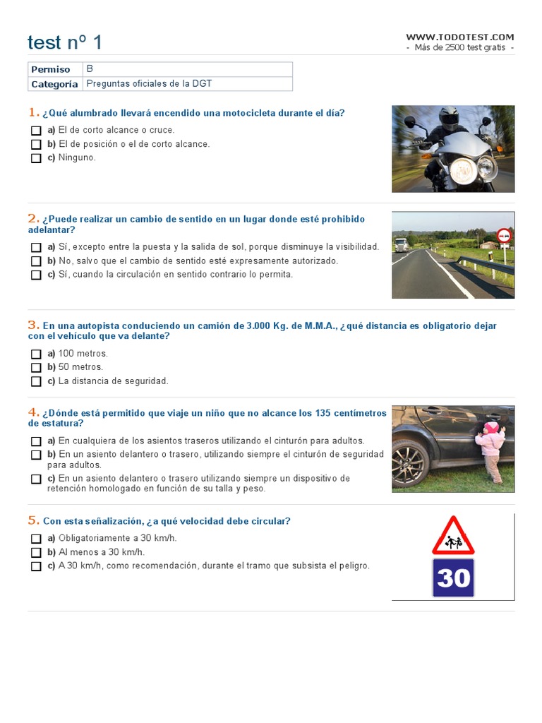Test DGT 1 PDF | PDF | Carretera de acceso controlado | Semáforo