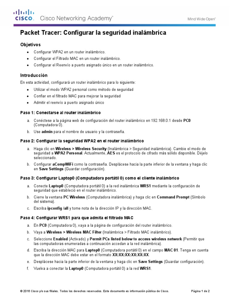 12 2 5 8 Packet Tracer Configure Wireless Security Pdf Enrutador Computación Macintosh