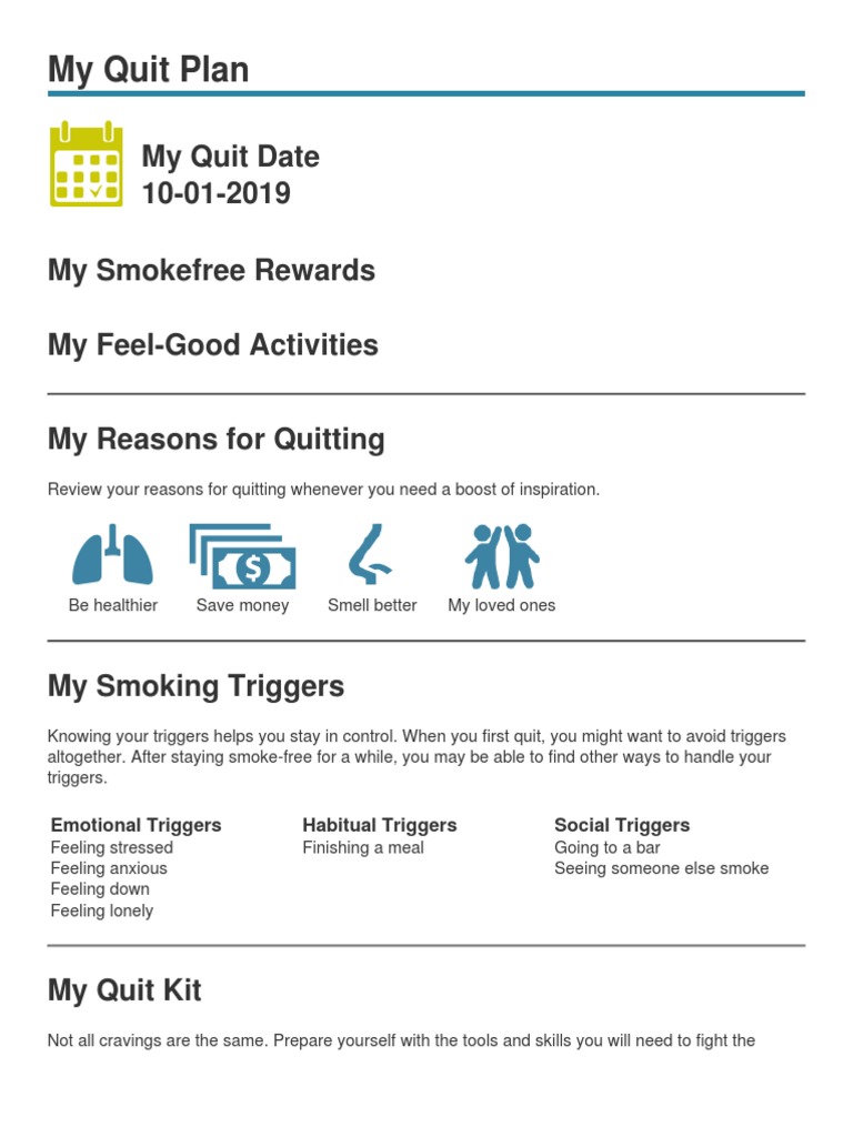 My Quit Plan: My Quit Date 10-01-2019 My Smokefree Rewards My Feel-Good ...