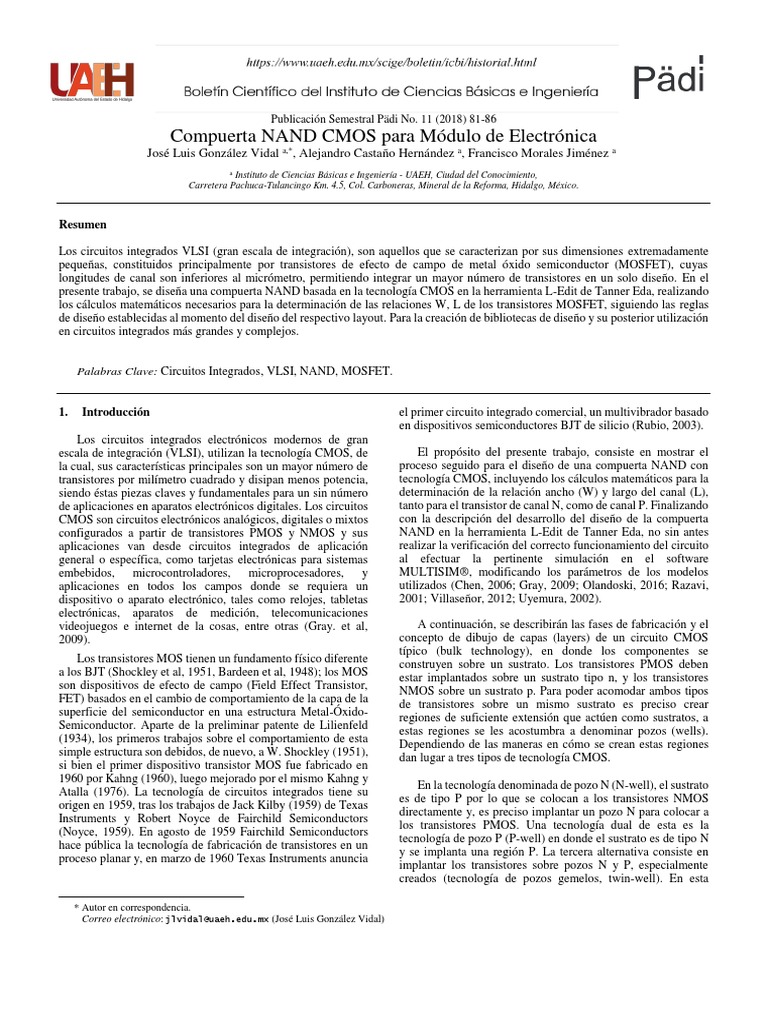 Compuerta NAND CMOS para Módulo de Electrónica: Resumen | PDF | Mosfet ...