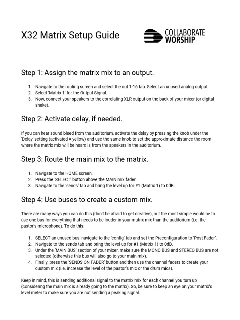 X32 Matrix Setup Guide: Step 1: Assign The Matrix Mix To An Output ...