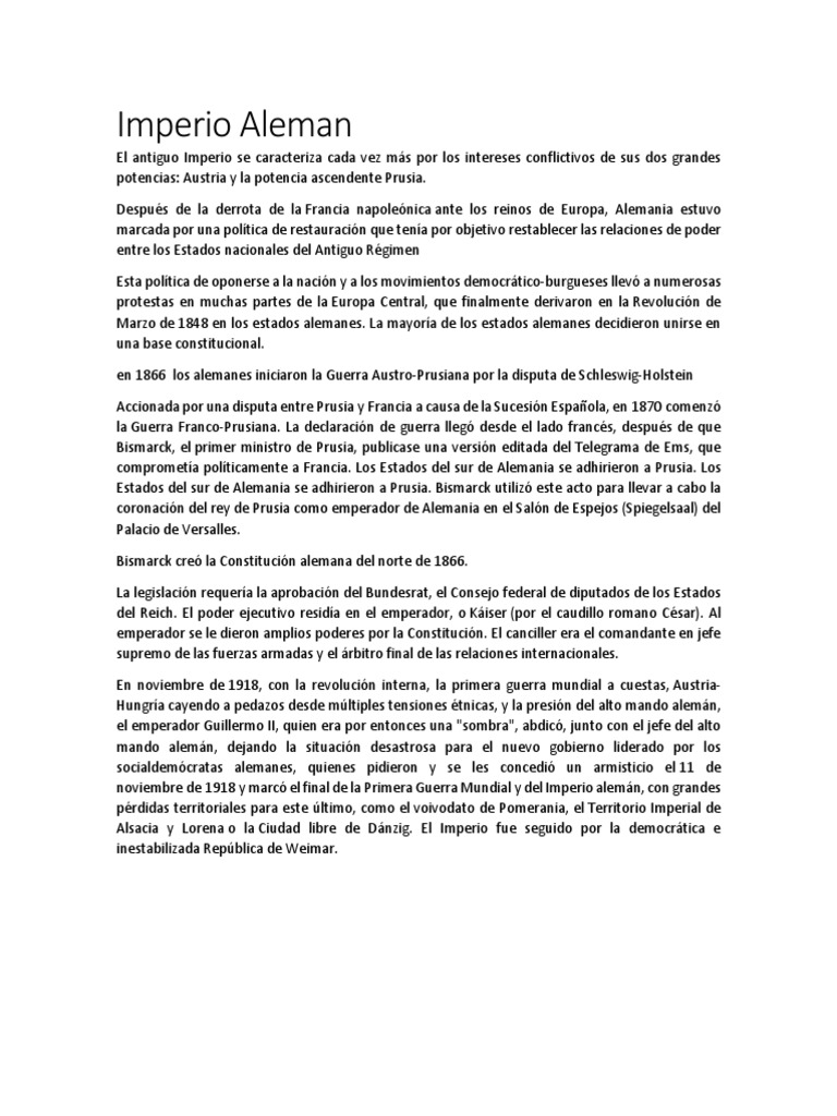 Historia del Imperio Alemán | PDF | imperio Alemán | Prusia
