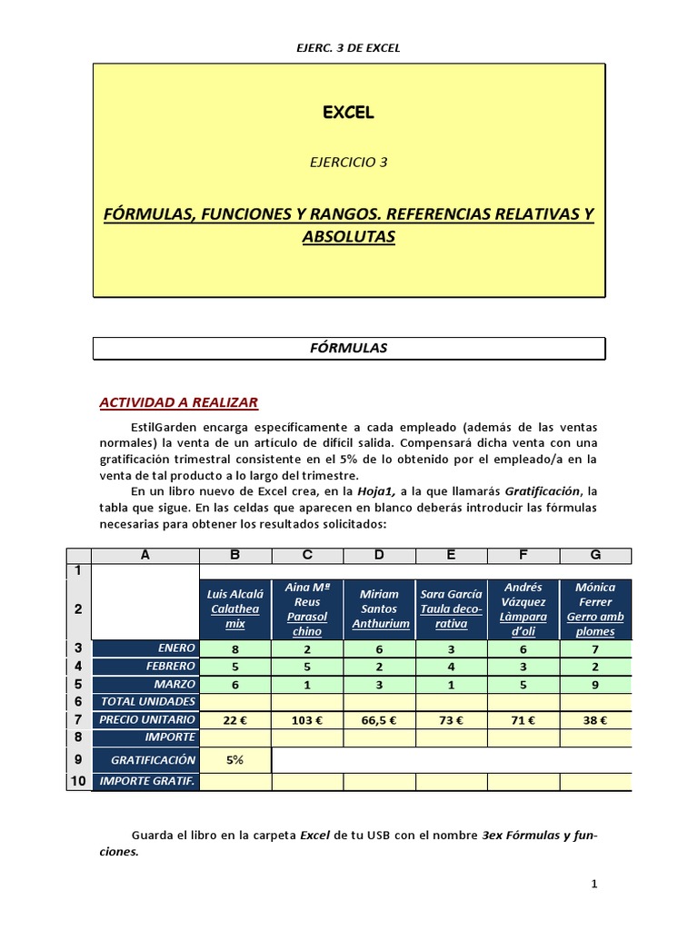 Fórmulas y funciones | PDF | Microsoft Excel | Hoja de cálculo