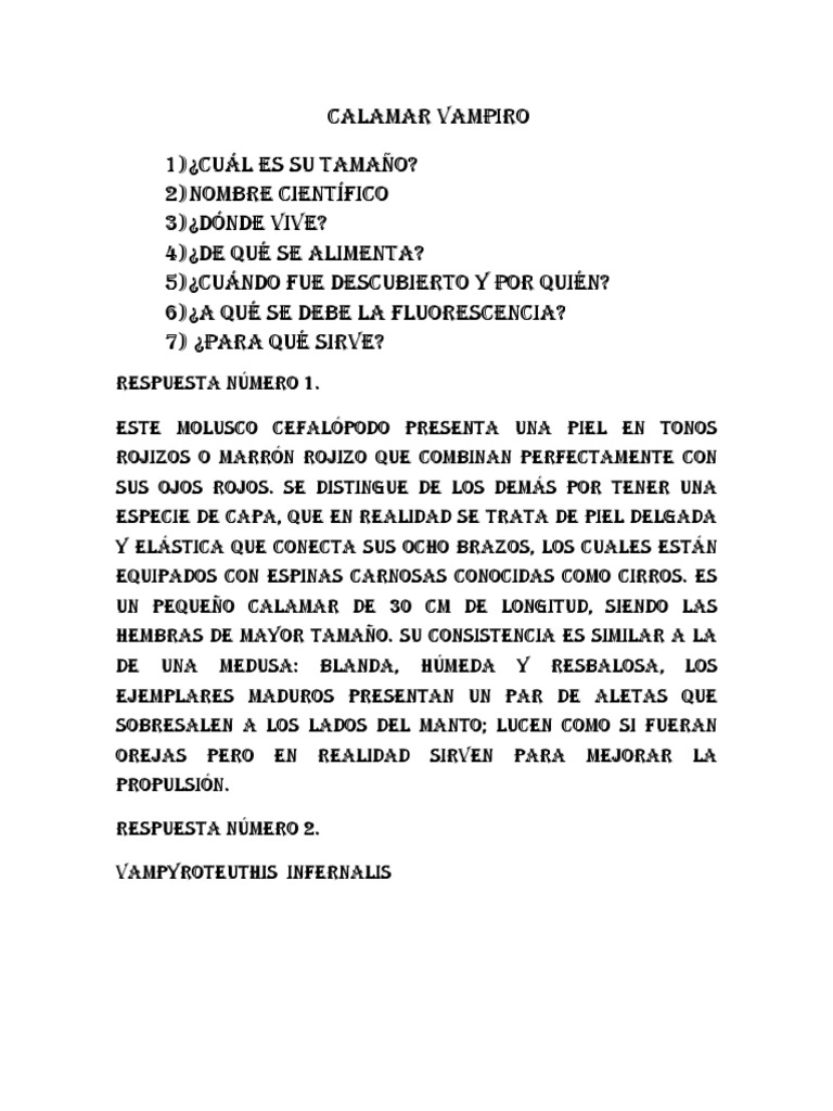 Calamar Vampiro Resumen | PDF