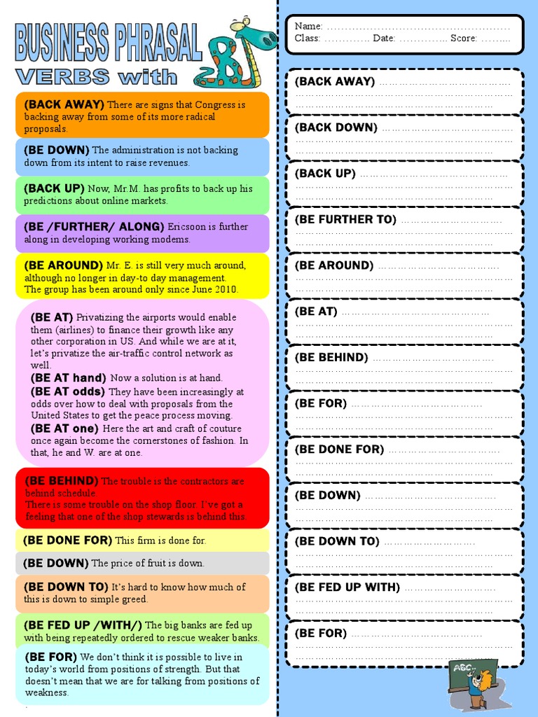 Business Phrasal Verbs Fun Activities Games Reading Comprehension ...