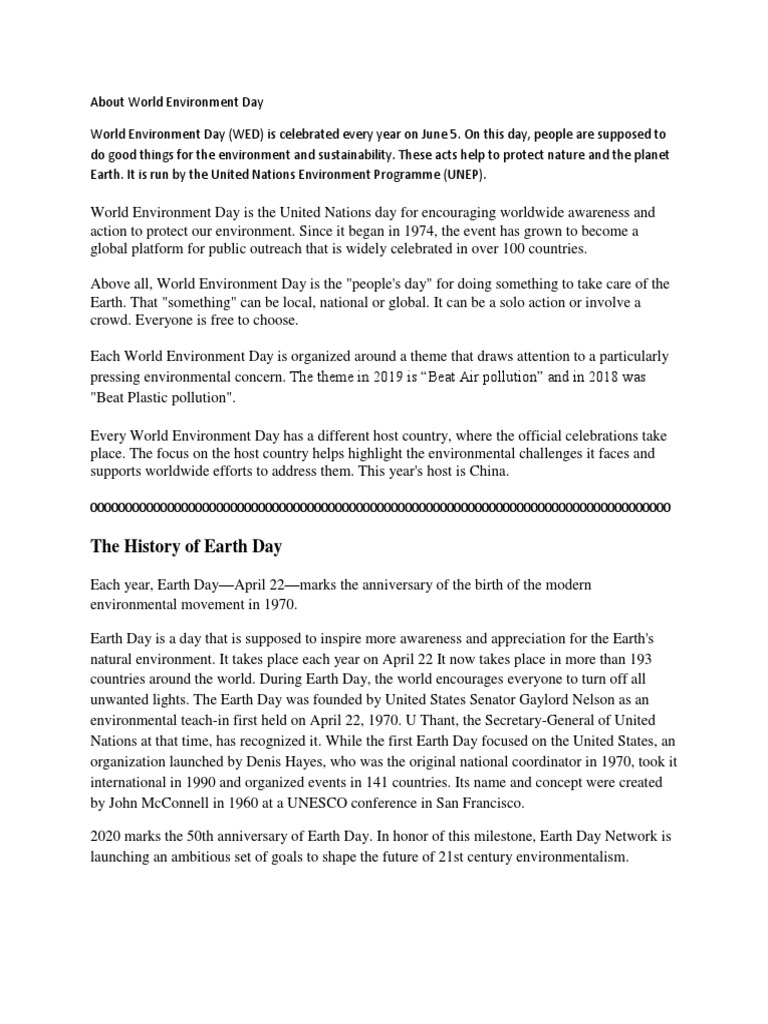 About World Environment Day | PDF | Environmentalism | Environmental ...